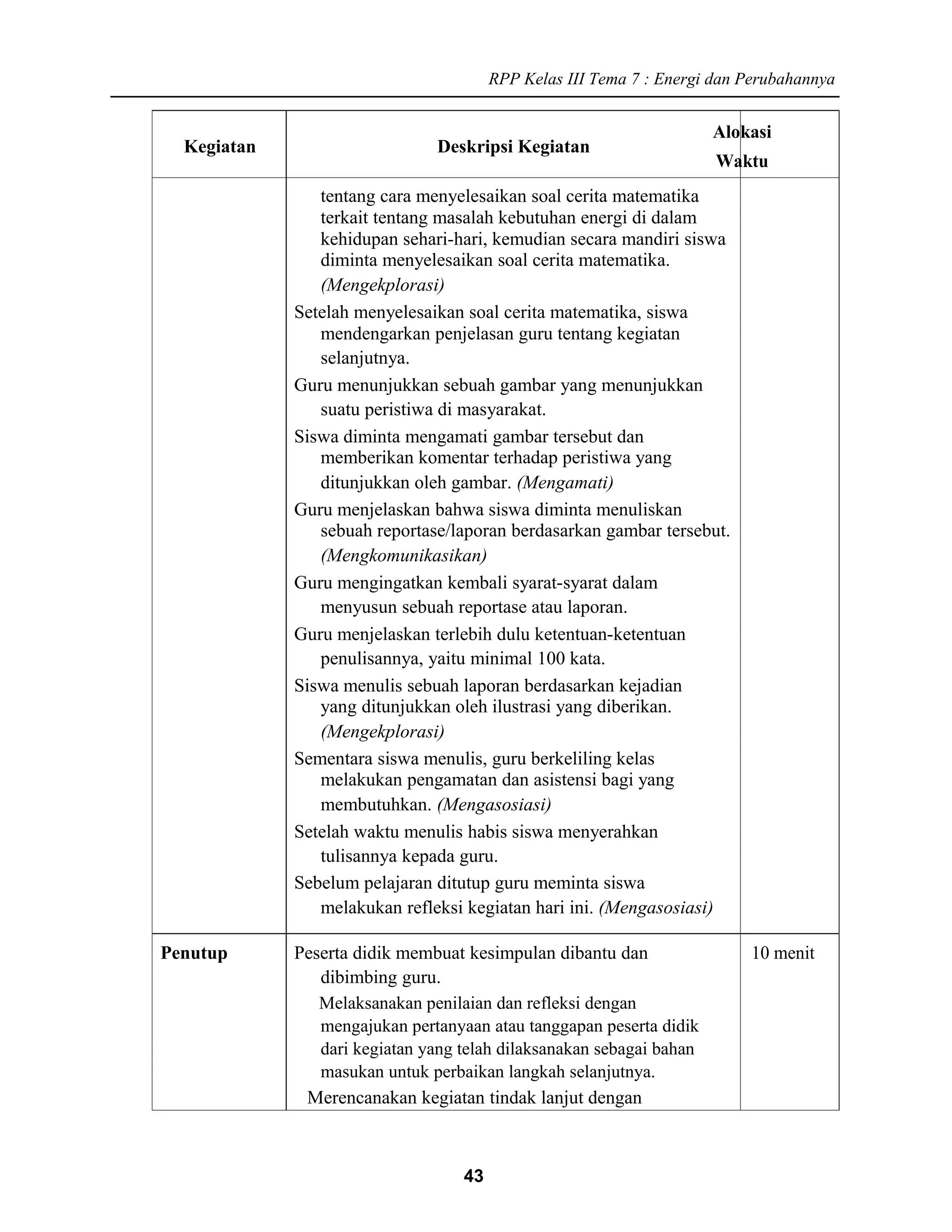 Rpp kelas 3 tema 7 energi dan perubahanya | DOC
