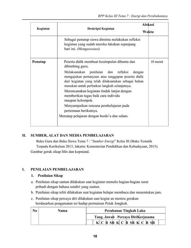 Rpp kelas 3 tema 7 energi dan perubahanya | DOC