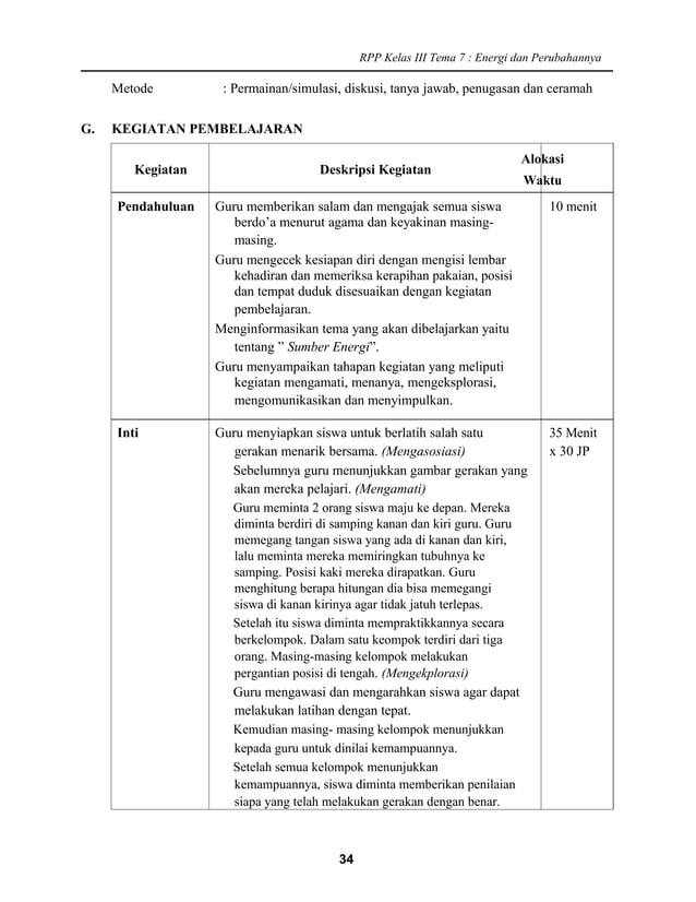 Rpp kelas 3 tema 7 energi dan perubahanya | DOC