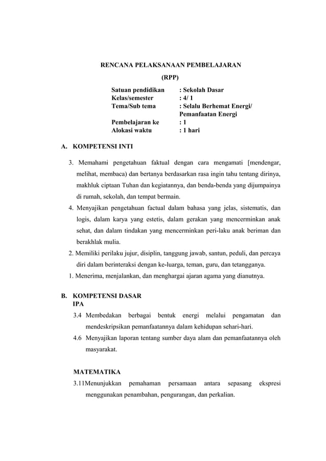 RPP kelas 4 tema 2 subtema 2 pembelajaran 2 | DOC