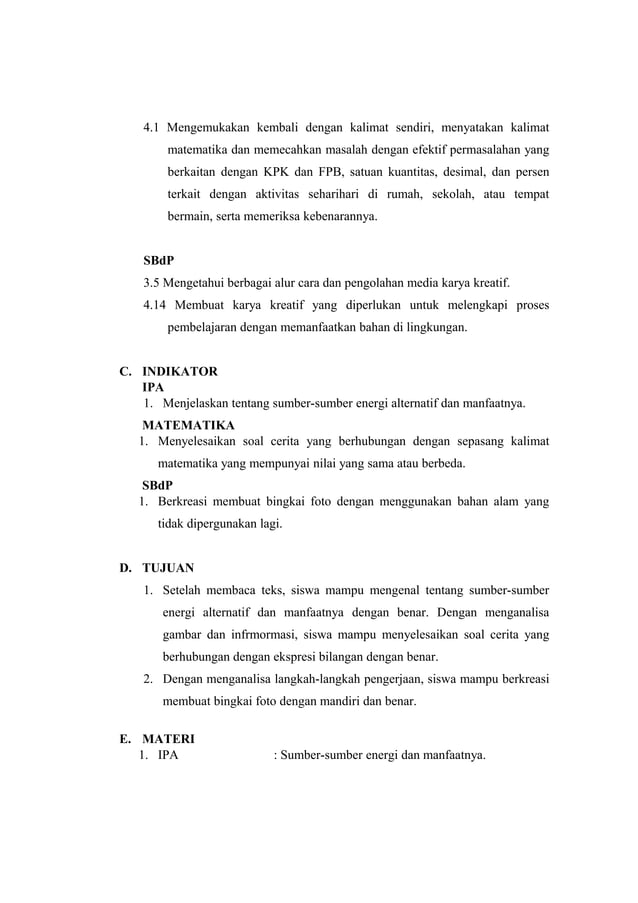 RPP kelas 4 tema 2 subtema 2 pembelajaran 2 | DOC