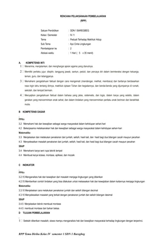 RPP kelas 4 semester 1 tema 3 Kurikulum 2013 revisi 2016 by : www ...