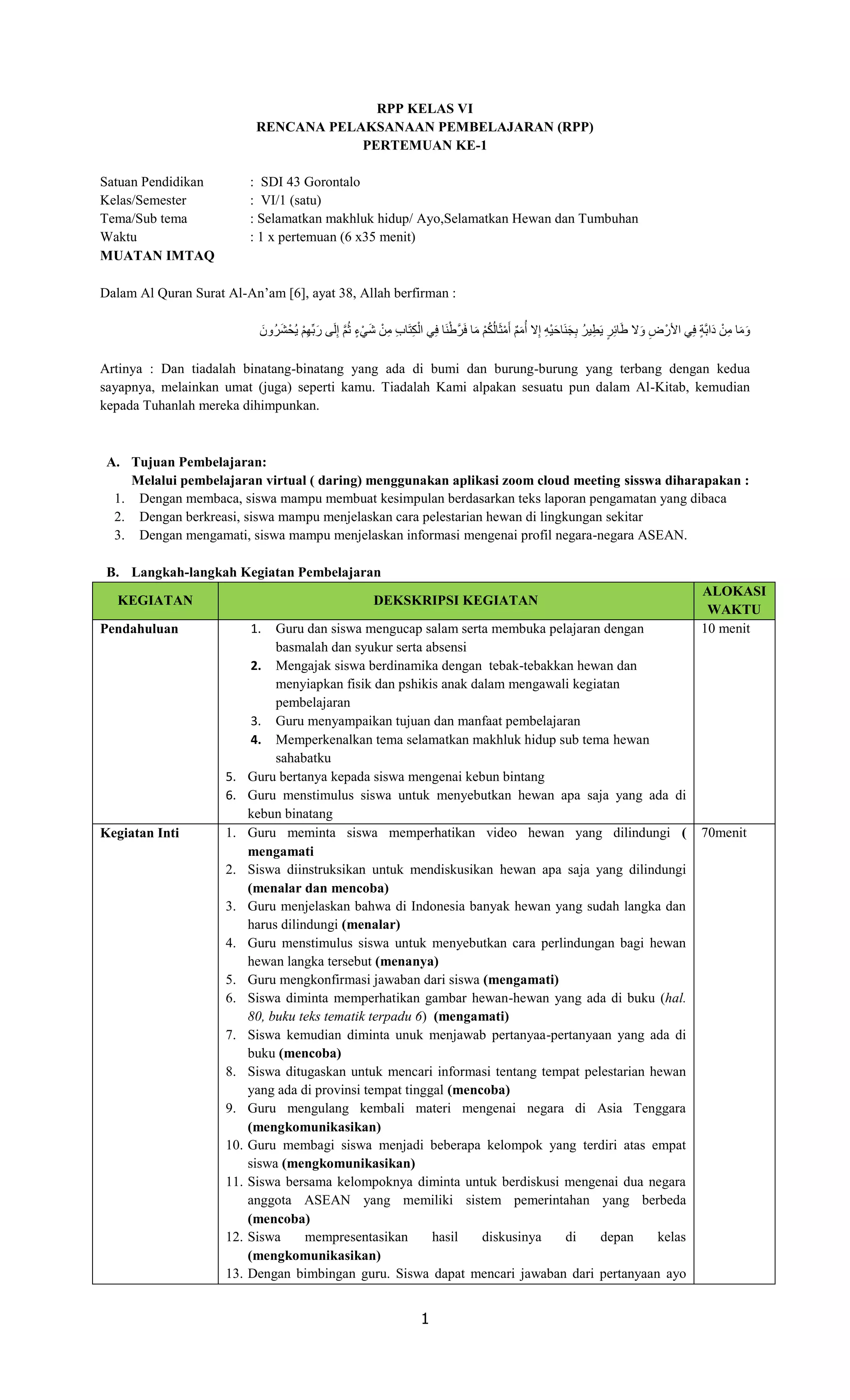 RPP KELAS 6 SD TEMA 1 SUB TEMA 3 | PDF