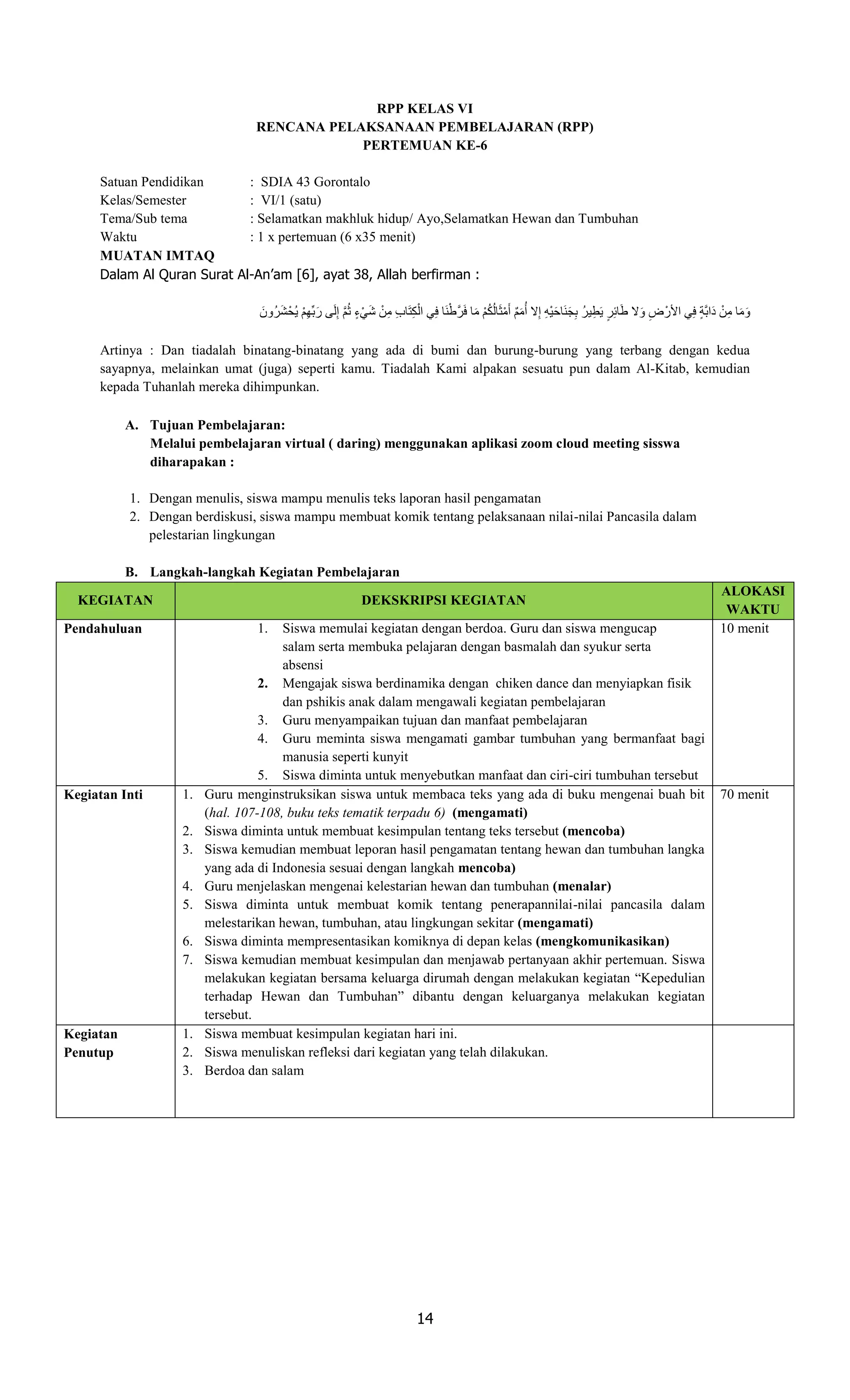 RPP KELAS 6 SD TEMA 1 SUB TEMA 3 | PDF