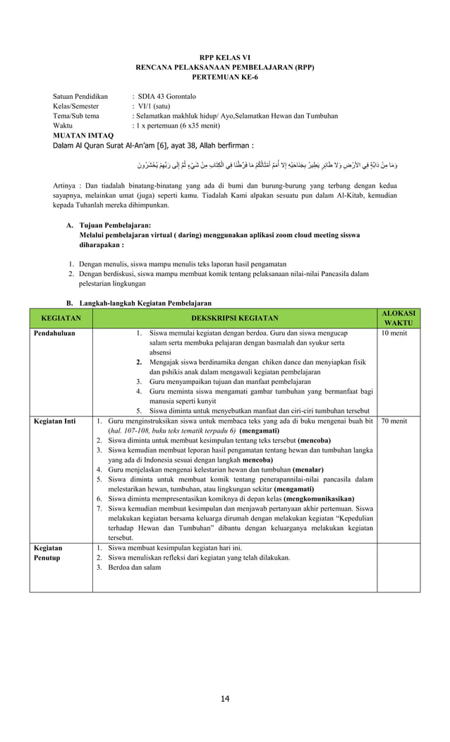 RPP KELAS 6 SD TEMA 1 SUB TEMA 3 | PDF