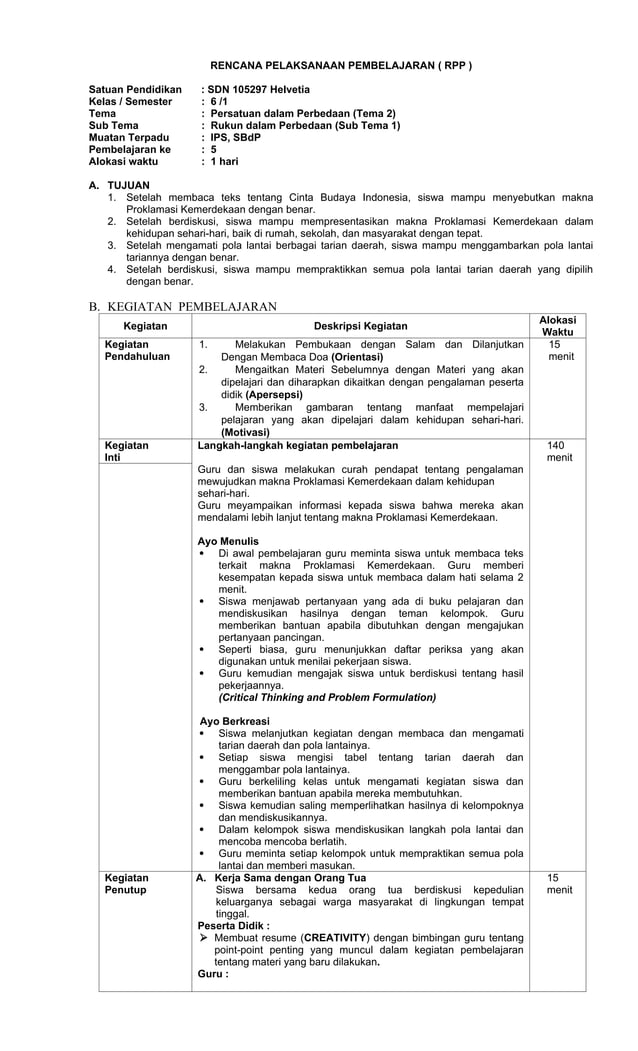 Perangkat Ajar RPP Kelas 6 Tematik 2.doc