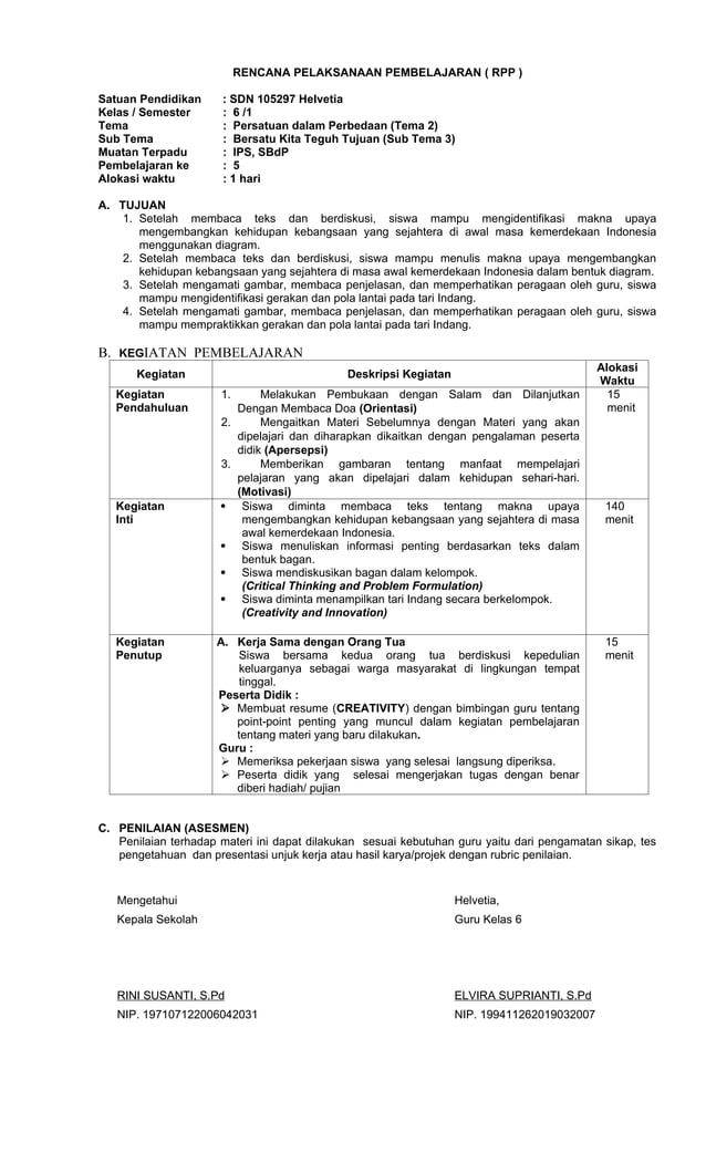 Perangkat Ajar RPP Kelas 6 Tematik 2.doc