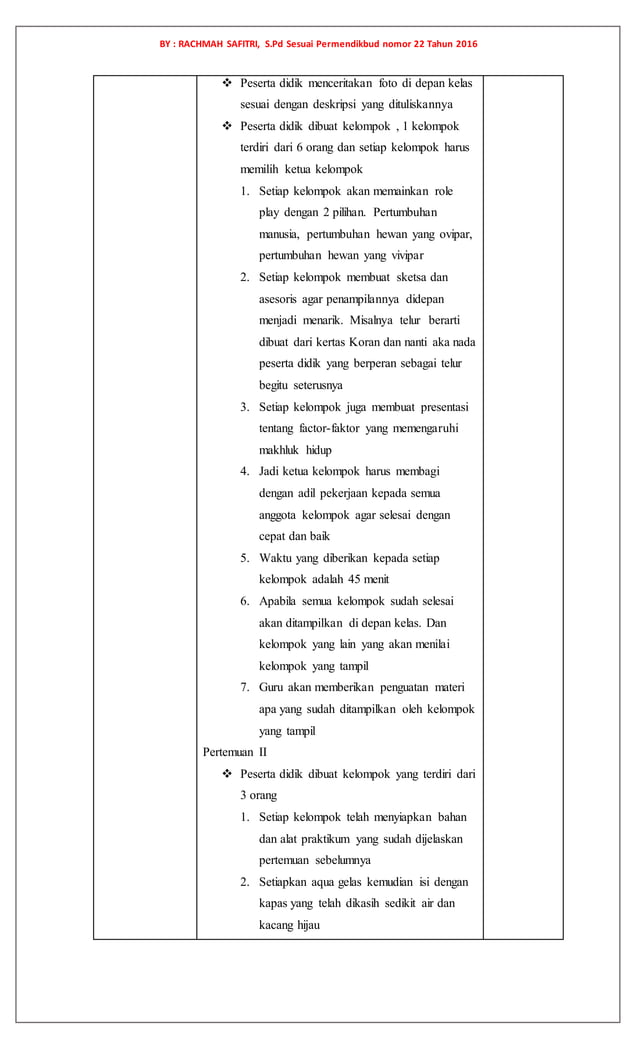Rpp kelas III semester 1 ipa ktsp 2006 bab 2 perubahan makhluk hidup | DOCX