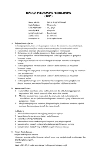 Rpp kelas vii (nh) | PDF