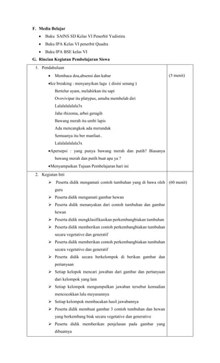 Rpp kelas vi semester 1 perkembangbiakan makhluk hidup 2 lanjutan | PDF