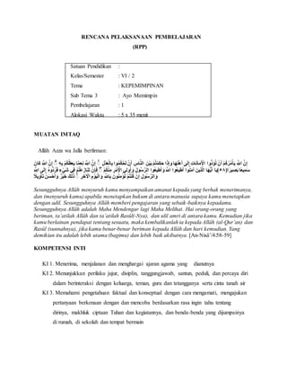 RPP KELAS VI TEMA 7 SUB TEMA 3 PB 1 | DOCX