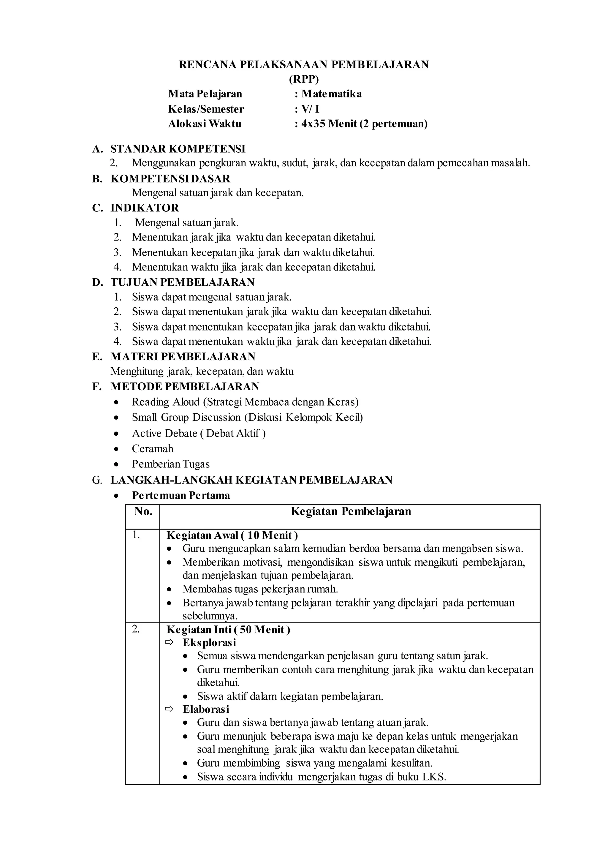 Rpp kelas v sd/mi matematika | DOCX