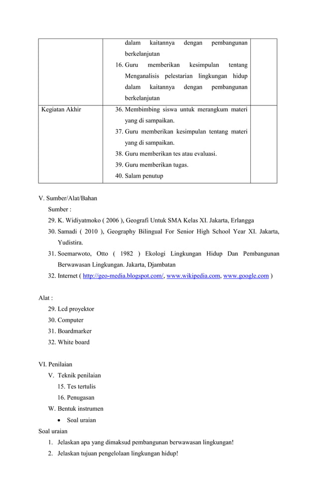 Rpp kelas xi geografi edy | PDF