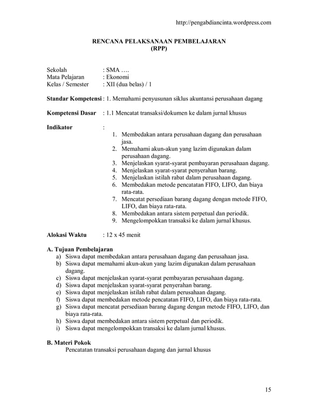 Rpp kelas xii ekonomi | PDF