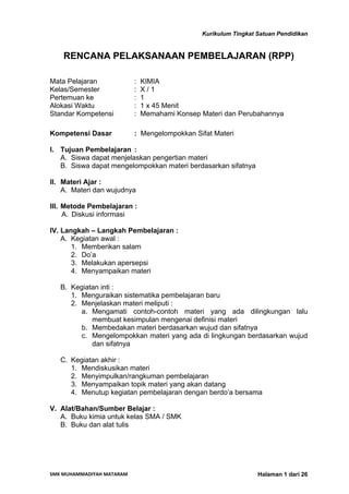 Rpp kimia kelas x | PDF