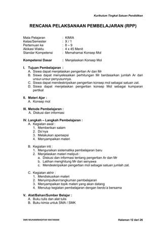 Rpp kimia kelas x | PDF