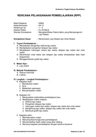 Rpp kimia kelas XII | PDF