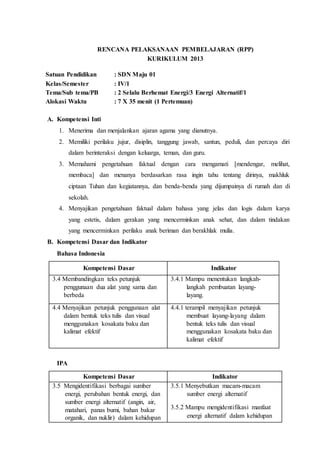 RPP kls 4 tema 2 sub tema 3 pb 1 | PDF