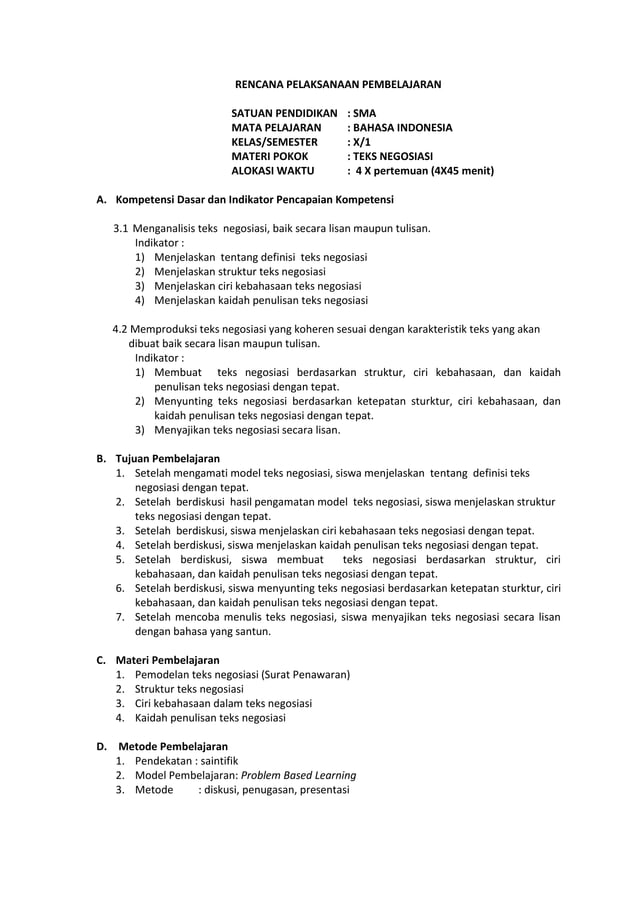 Rpp kls x sma problem based learning | DOCX