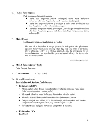 RPP skill Writing, short functional text (Invitation) | DOCX