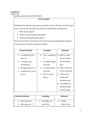 RPP skill Writing, short functional text (Invitation) | DOCX