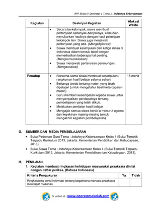 Rpp kurikulum 2013 sd kelas 4 (iv) semester 1 tema 1 indahnya kebersamaan - sub tema 3 ...