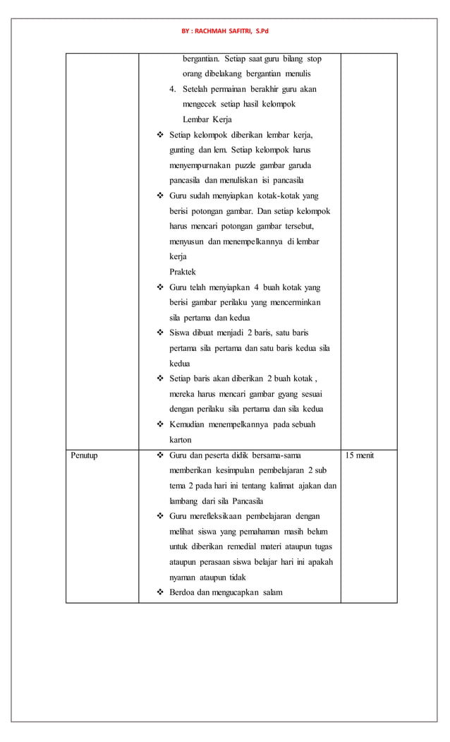 Rpp kurtilas kelas II tema 1 sub tema 2 pb 2 | PDF