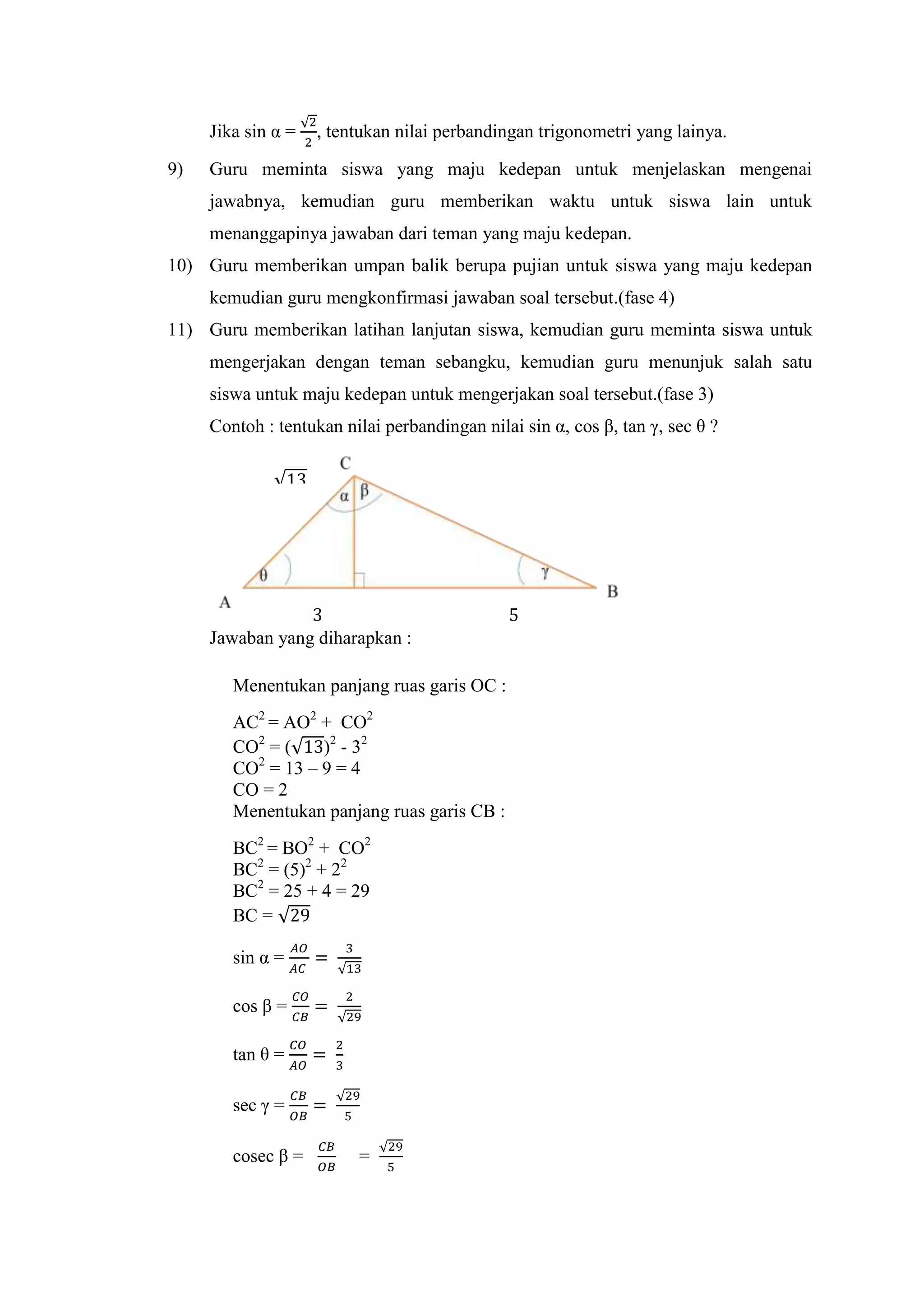 rencana pelaksanaan pembelajaran bab trigonometri PBI | PDF
