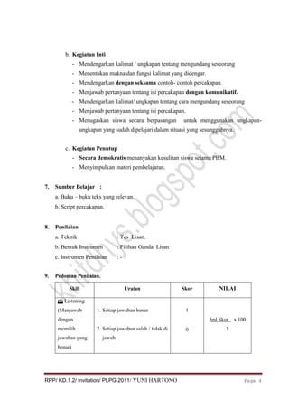 Rpp lengkap kd.1.2 kelas 8 plpg 2011 yuni hartono kelas b | DOCX