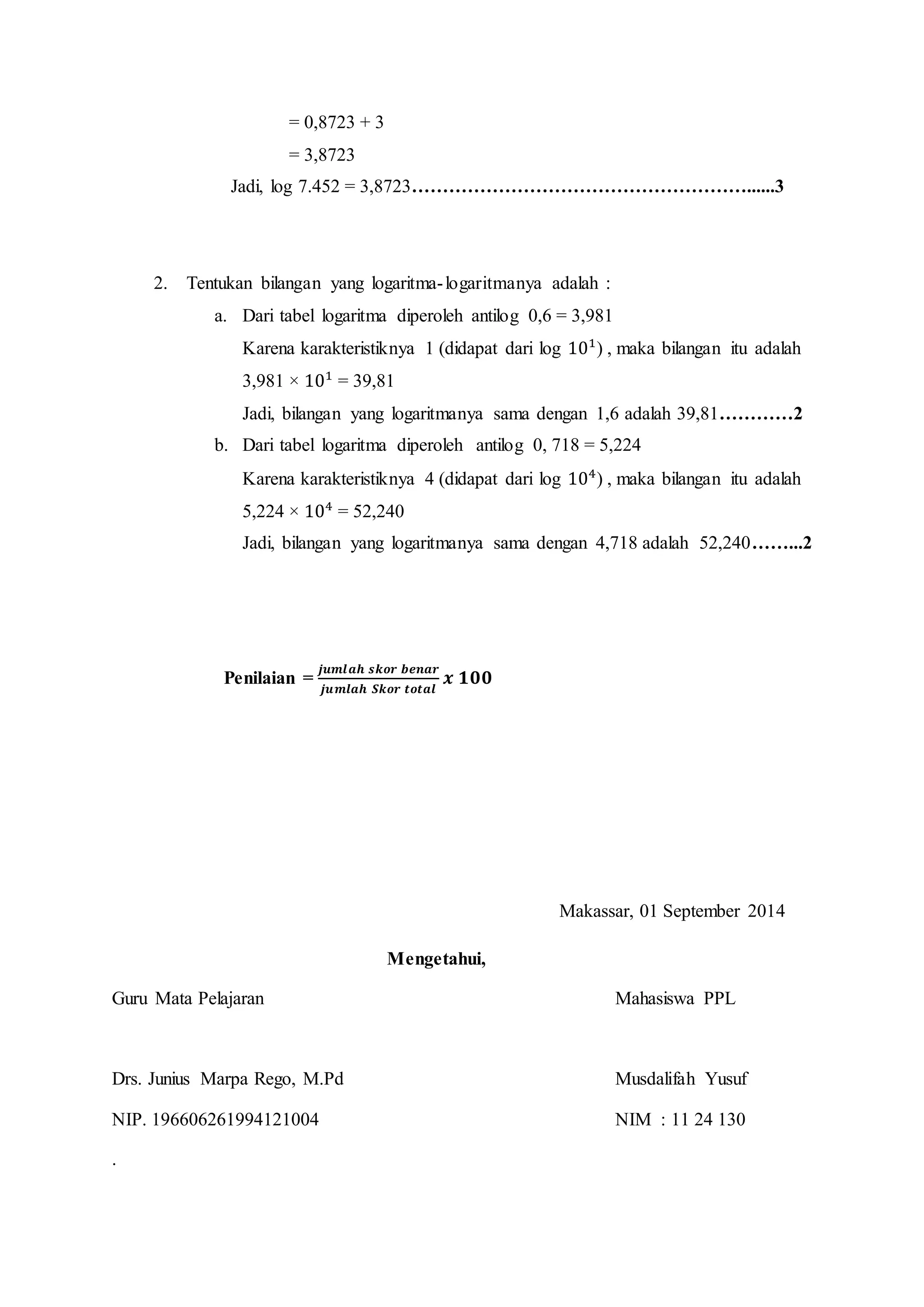 Rpp menentukan nilai logaritma menggunakan tabel logaritma ( RPP ...