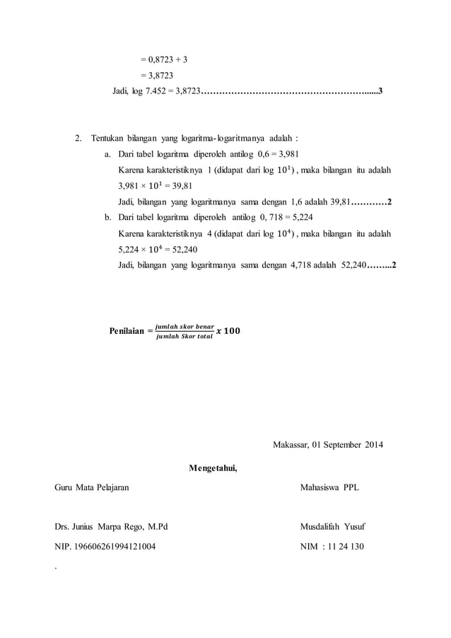 Rpp menentukan nilai logaritma menggunakan tabel logaritma ( RPP ...