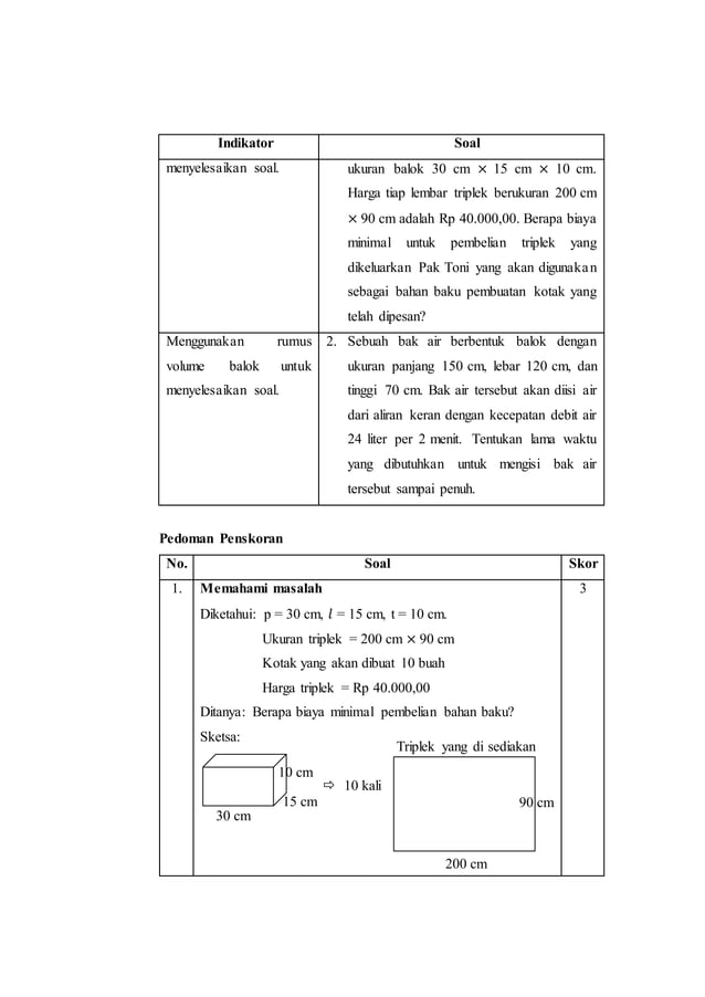 Rpp luas dan volume balok | PDF