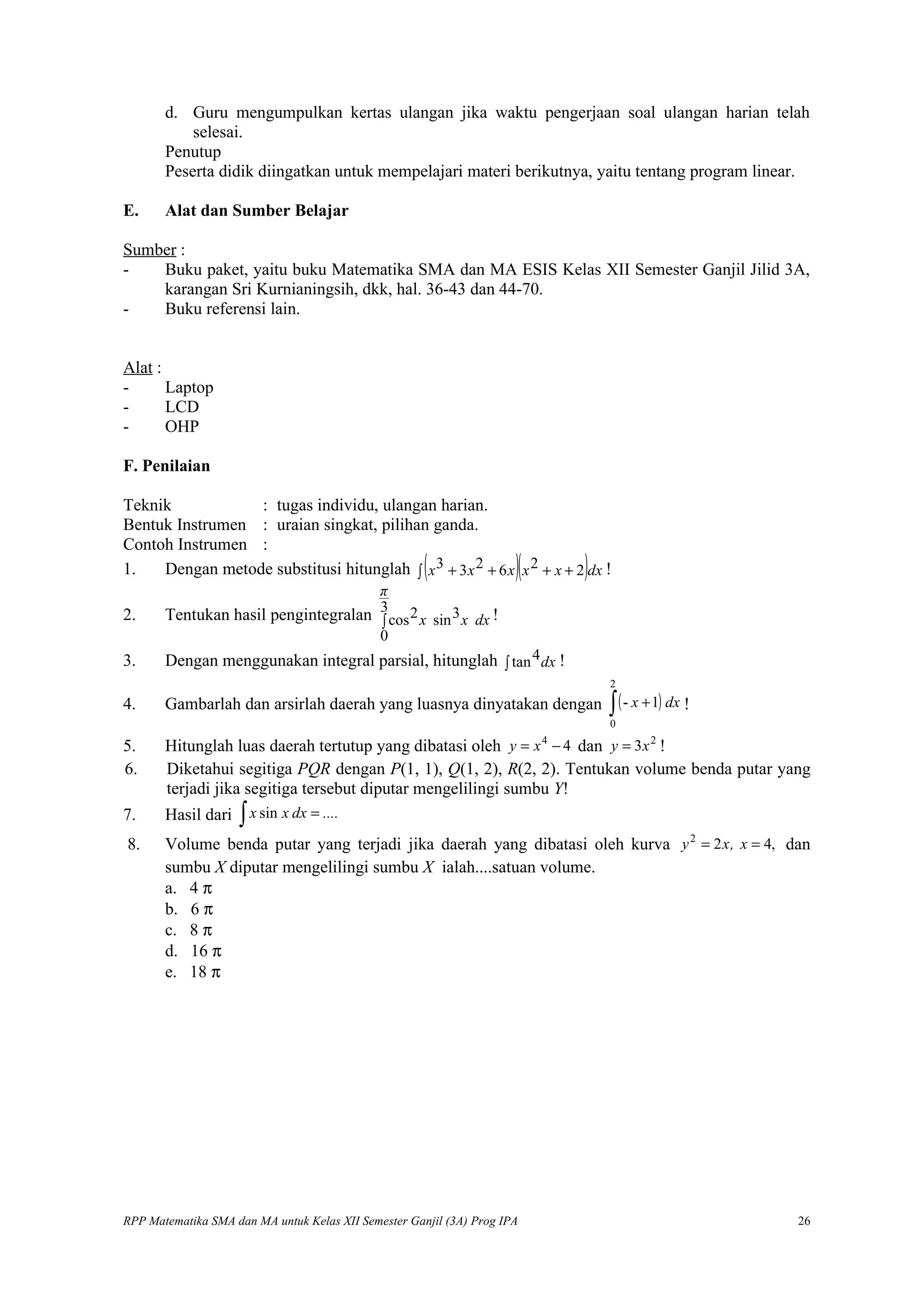 Rpp matematika SMA (integral ipa) | DOC