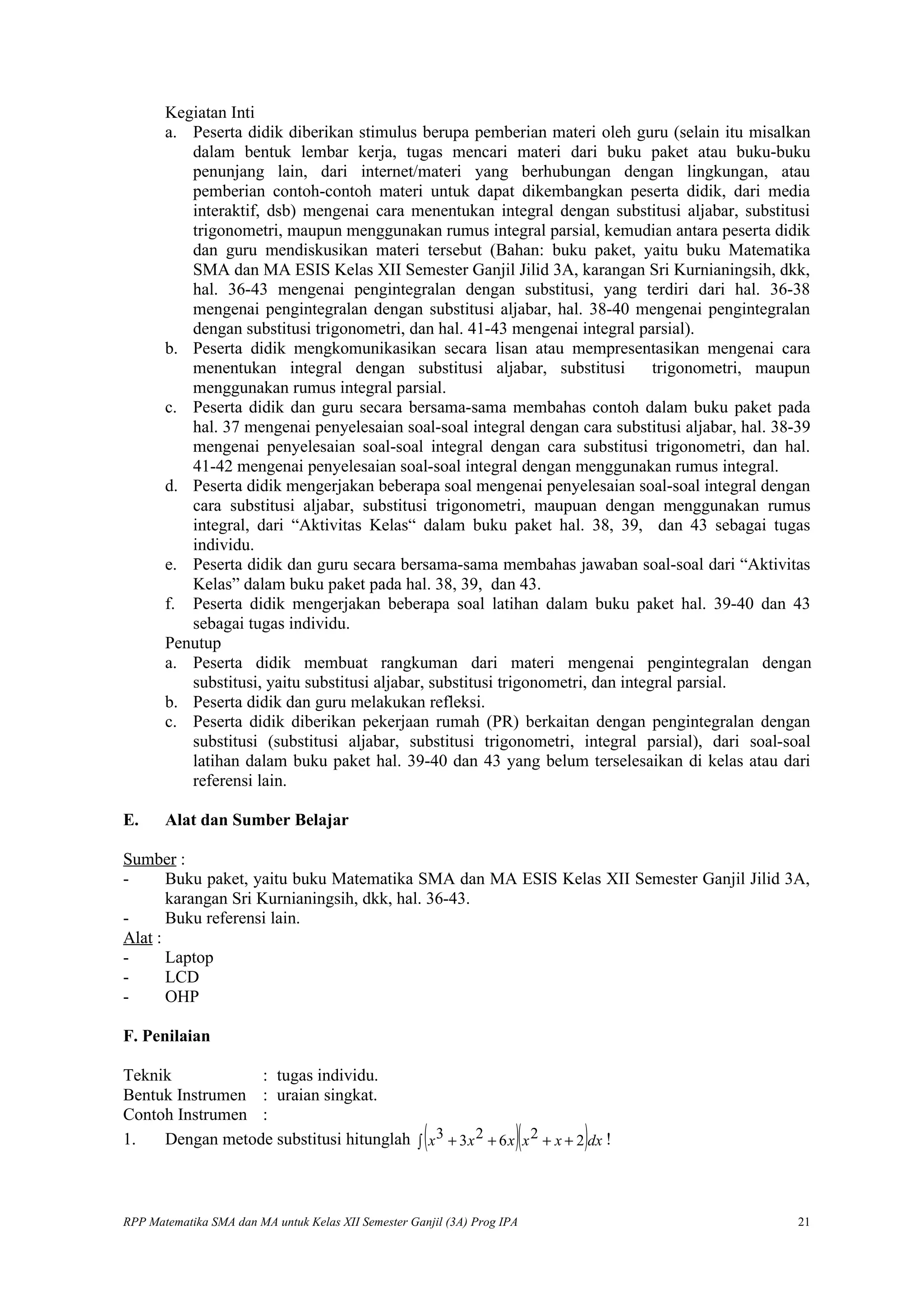 Rpp matematika SMA (integral ipa) | DOC