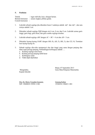 Rpp matematika kelas vii 6(1) | PDF