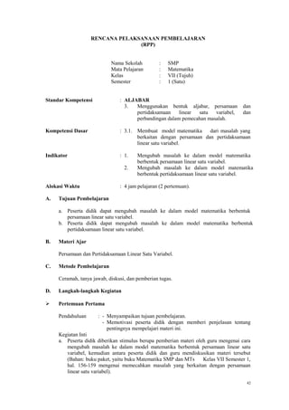 Rpp matematika kelas vii 2 3 | DOC