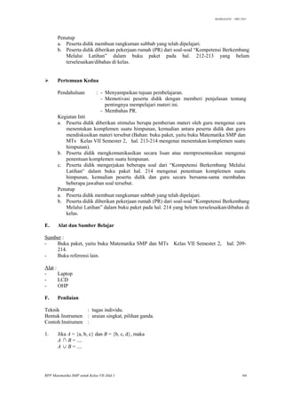 Rpp matematika kelas vii 4 | PDF