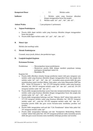 Rpp matematika kelas vii 5 | PDF