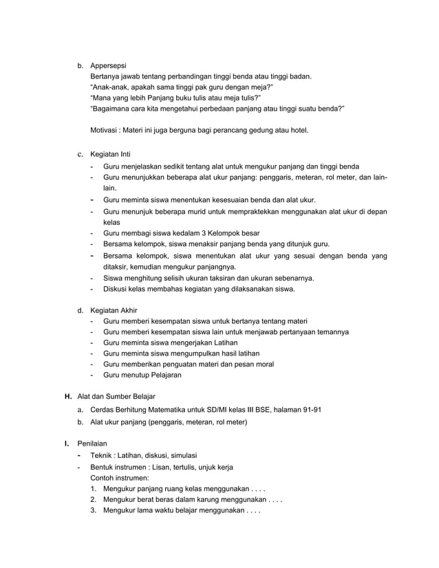RPP Matematika kls 3 SD Pengukuran | DOC