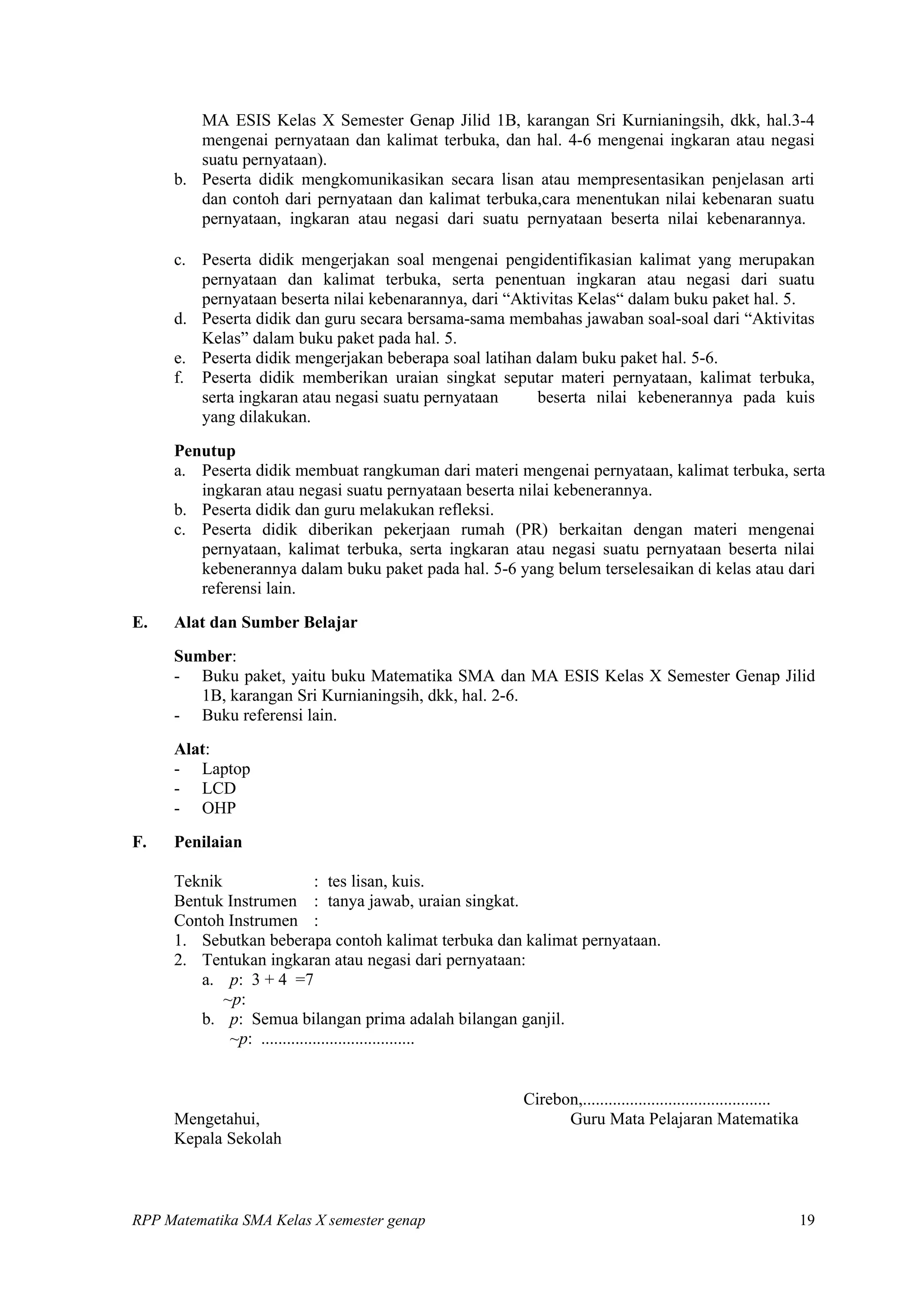 Rpp matematika SMA (logika) | DOC