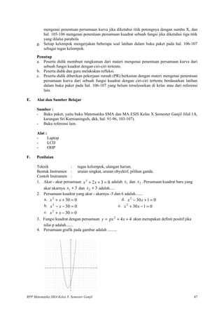 Rpp matematika (persamaan, pertidaksamaan dan fungsi kuadrat) | DOC