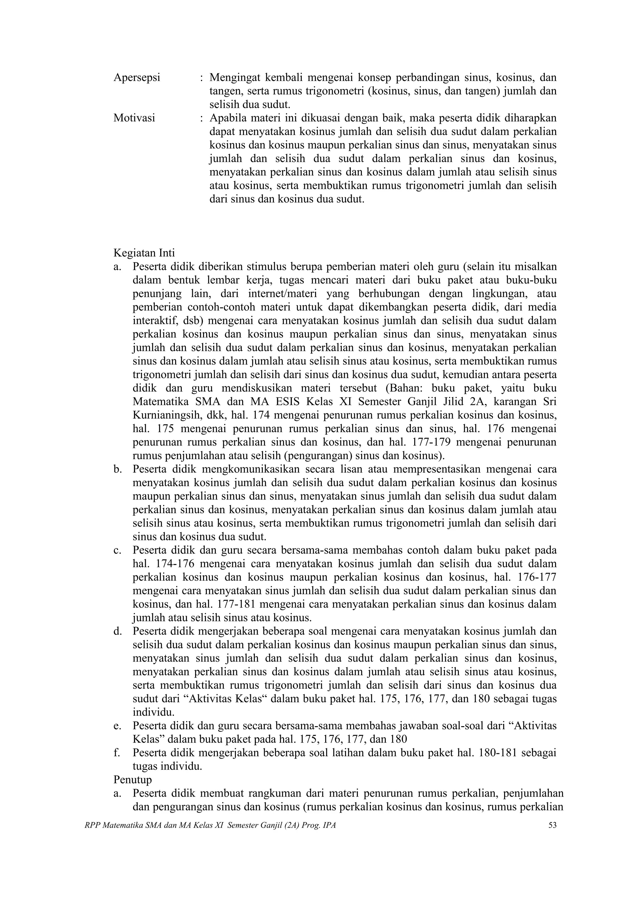 Rpp matematika SMA (trigonometri ipa) | DOC