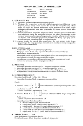 Rpp matematika wajib sma kls xii a | PDF