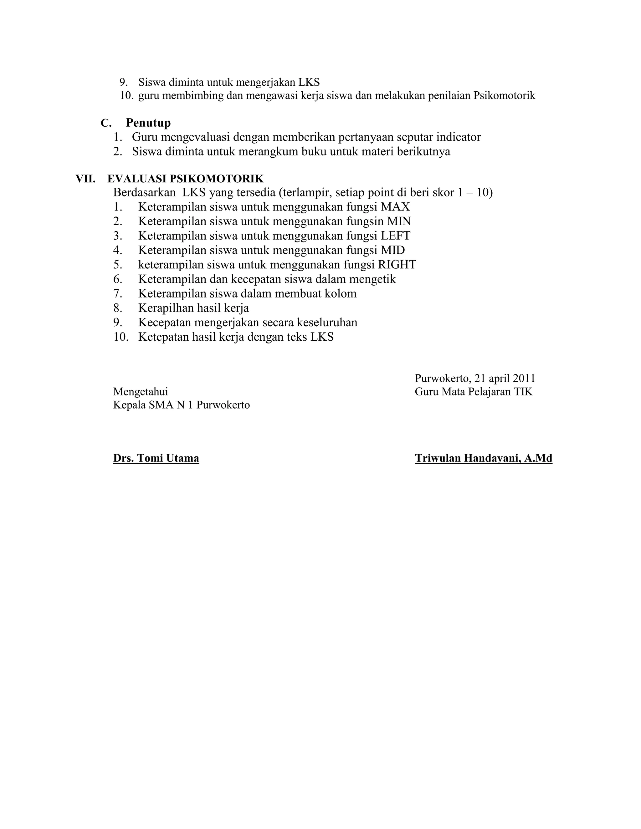 Rpp ms. excel kelas xi | PDF