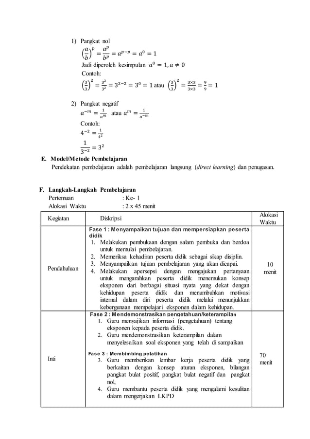 RPP Eksponen (Bilangan Pangkat) 0.1 | DOCX