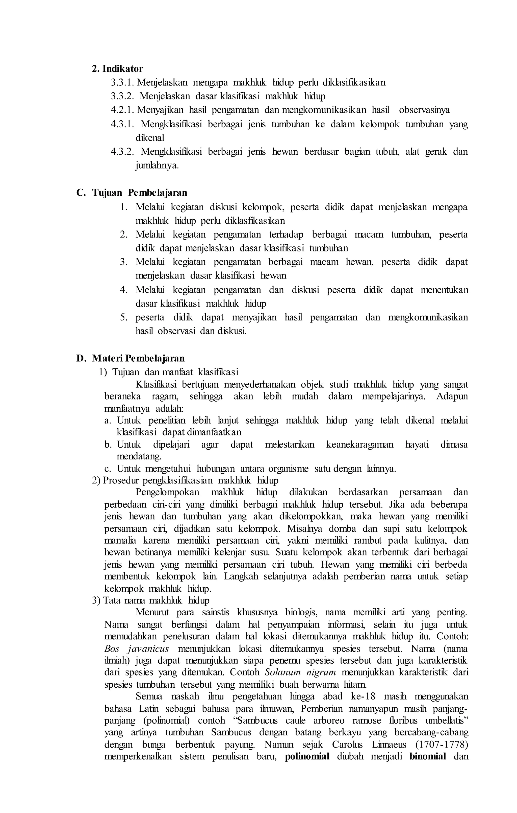 RPP IPA kelas VII Klasifikasi Makhluk Hidup pertemuan I (kurikulum 2013 ...