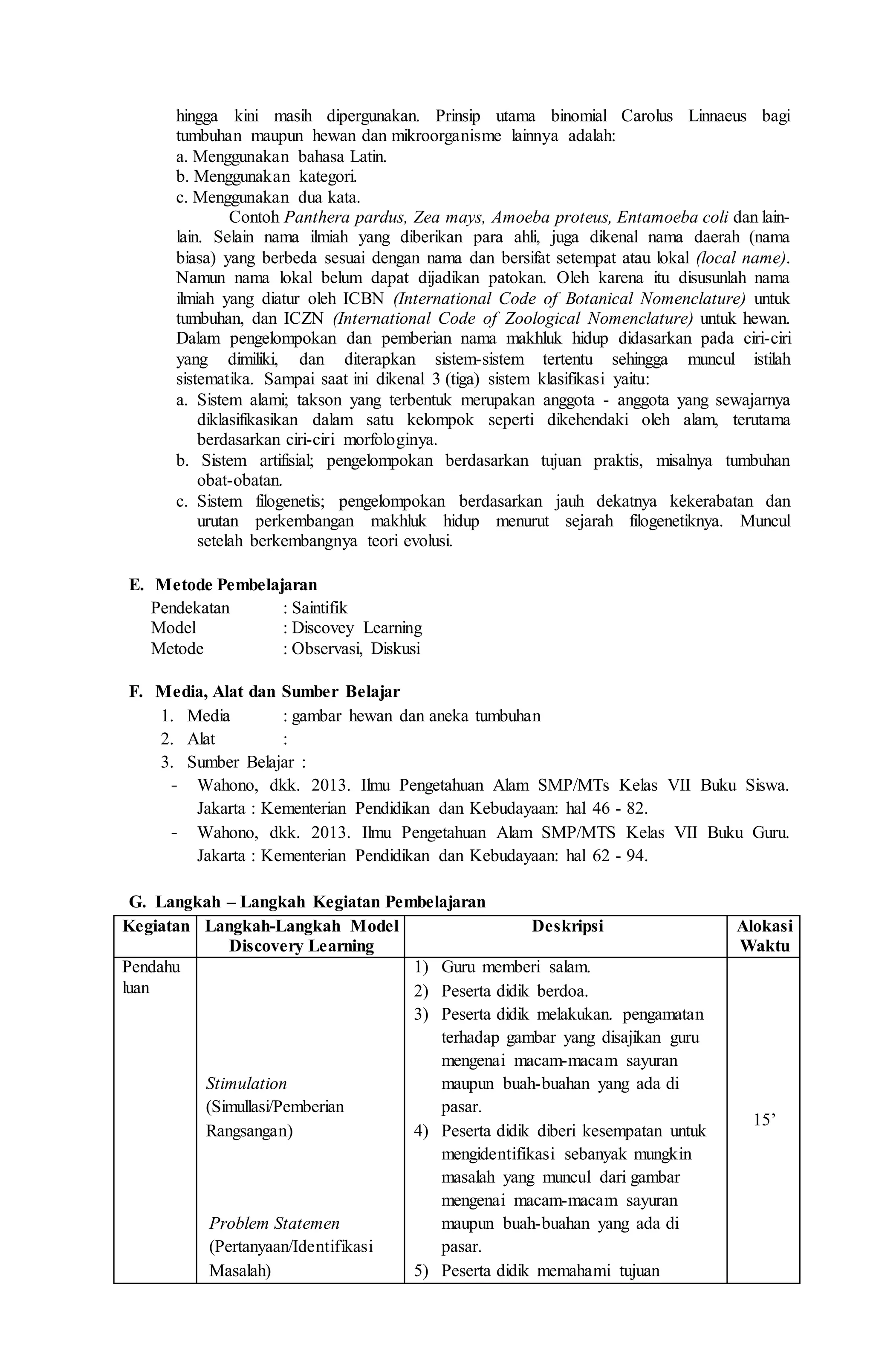 RPP IPA kelas VII Klasifikasi Makhluk Hidup pertemuan I (kurikulum 2013 ...