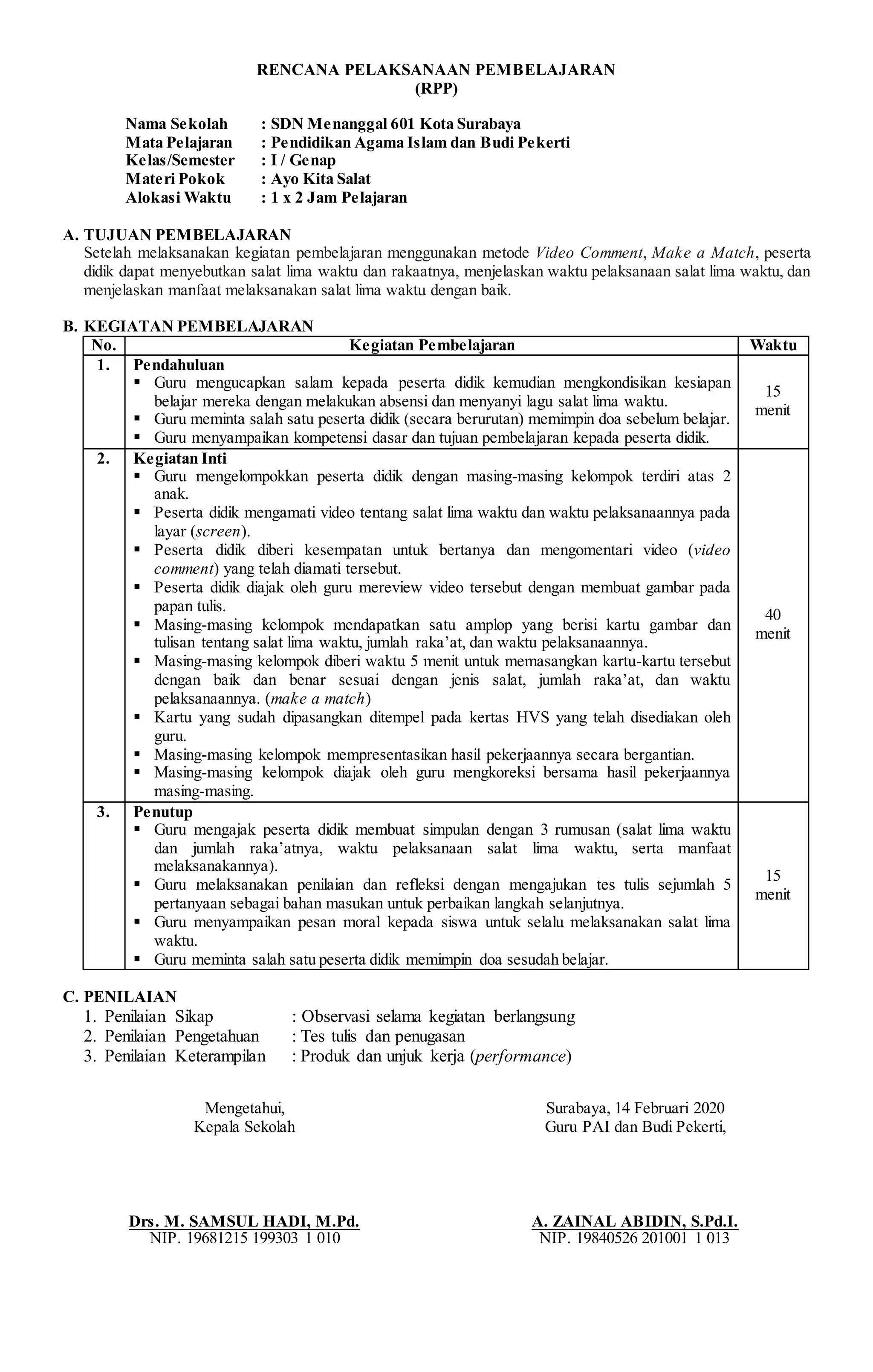 RPP PAI SD 3 Komponen (Zainal) | PDF