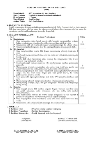 RPP PAI SD 3 Komponen (Zainal) | PDF