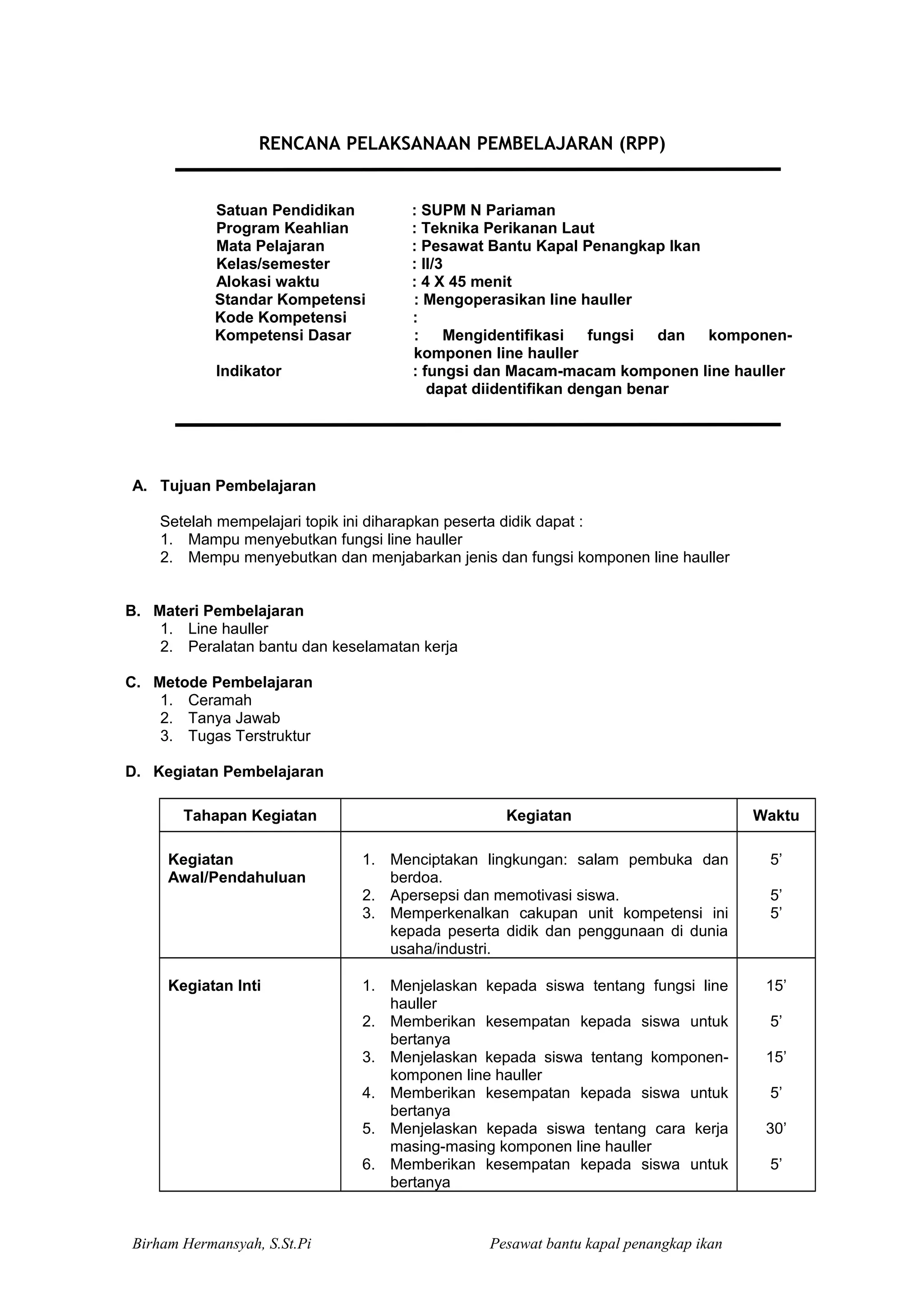Rpp pesawat bantu kapal penangkap ikan semester 3 | DOC